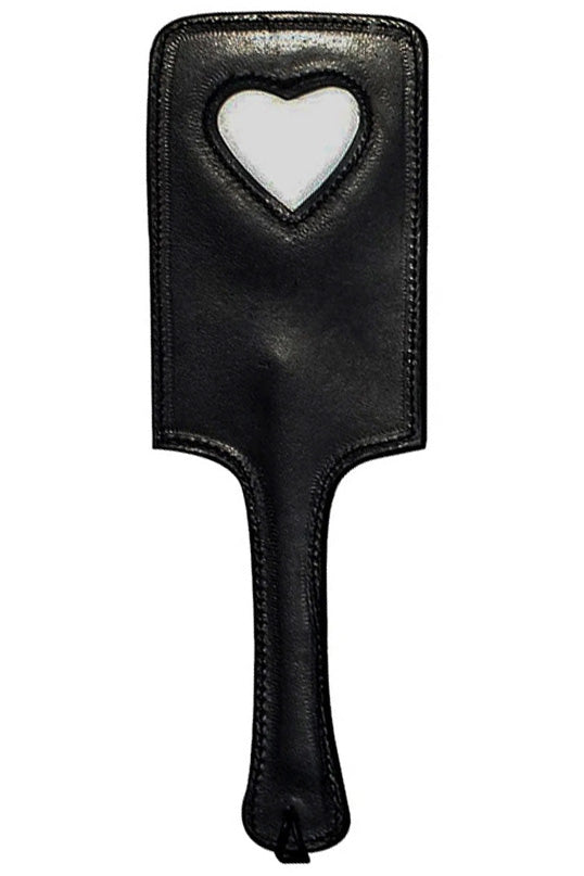 Elite Spanking Paddle Black Leather White Heart Rectangle | Fetshop